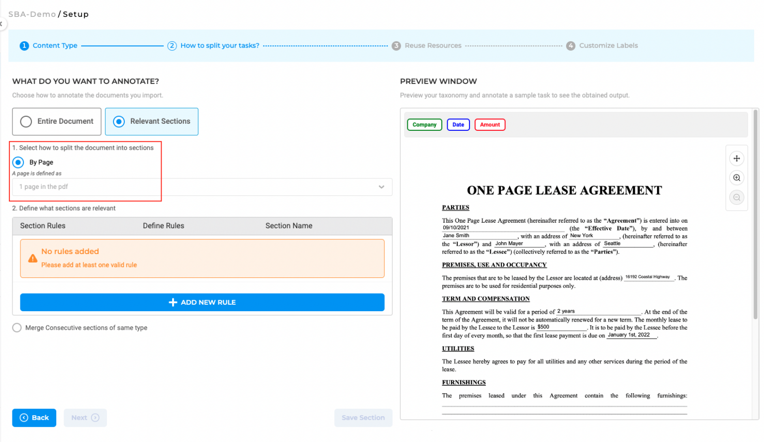 Analyze Long Documents with Section-Based Annotation in the No-Code NLP ...